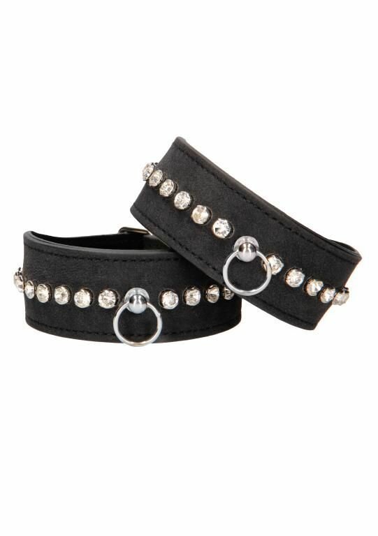 Наручники Shots Media "Diamond Studded Wrist Cuffs", БДСМ, черные, искусственная кожа