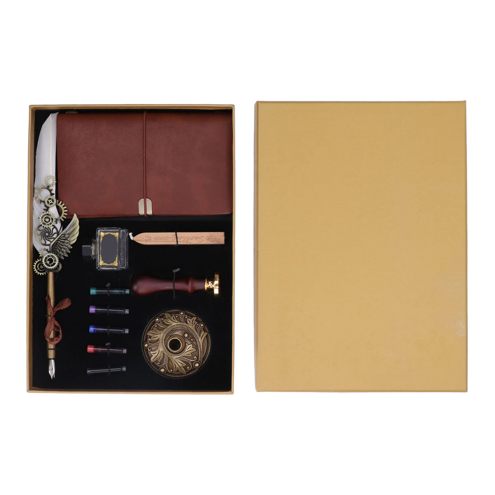 Набор старинных механических гусиных ручек с металлическим гравированным пером, чернильницей и чернильницей, текстурированная ручка в виде пера, элегантный способ письма