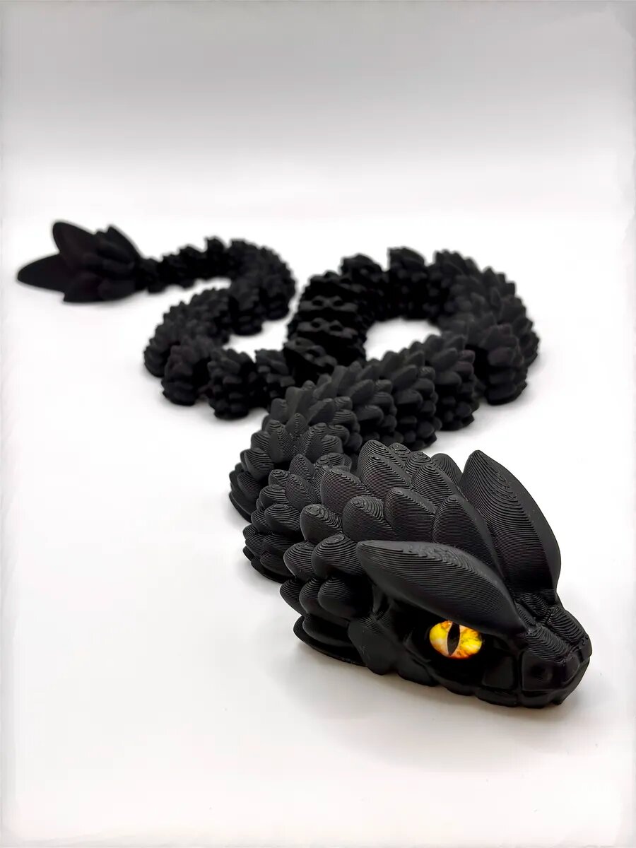 Фигурка-антистресс "Дракон-змея", пластик, 3D печать, длина 48см, экологичный PLA материал