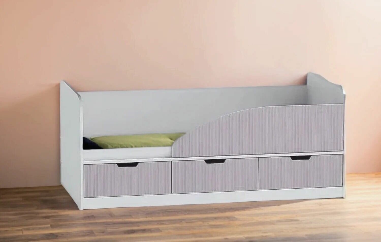 Кровать Бриз МДФ (1642х700х862) Ирис/Белый ЛДСП, модульная, с ящиками