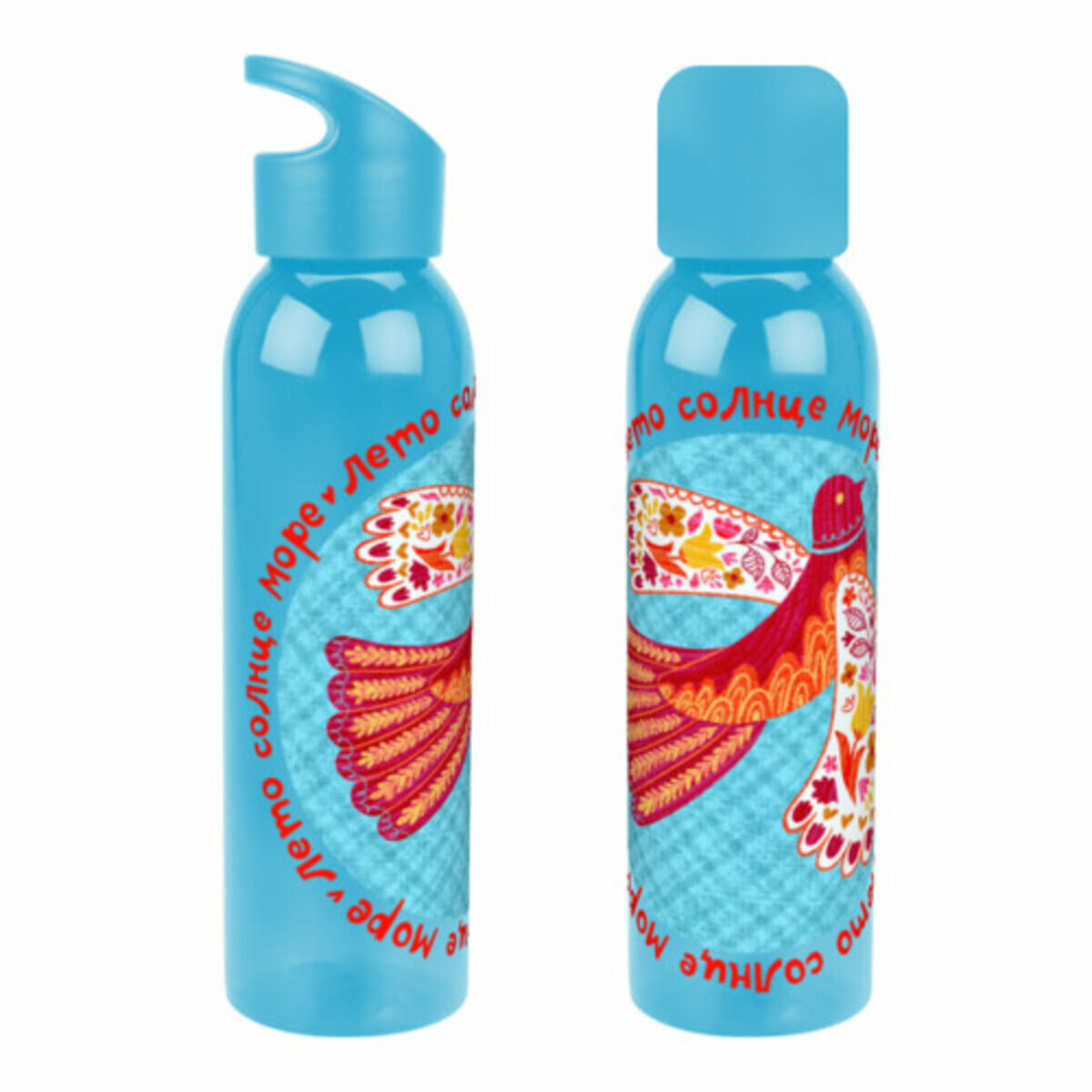 Бутылка для воды «Птица в круге, лето, отпуск» (голубой)