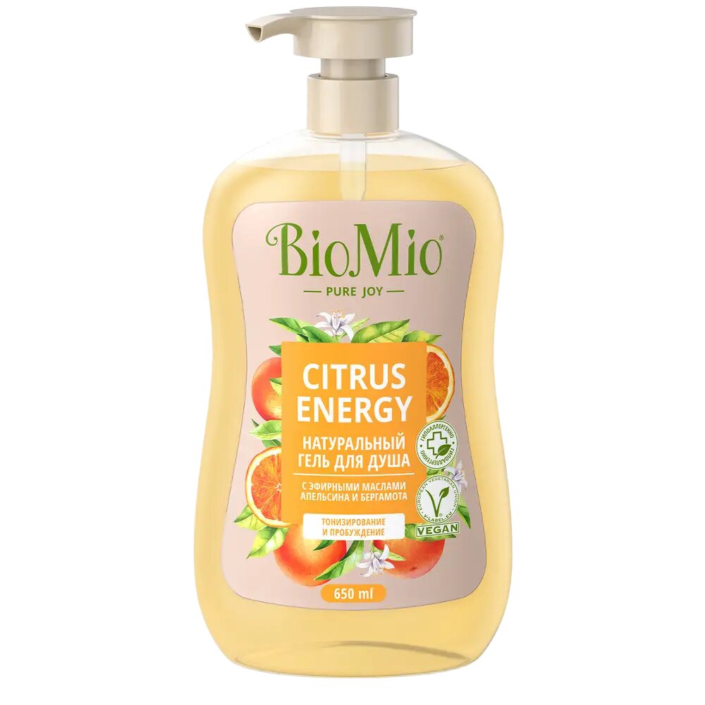 БиоМио (BioMio) Bio Shower Натуральный гель для душа с эфирными маслами апельсина и бергамота Citrus Energy 650 мл 1 шт