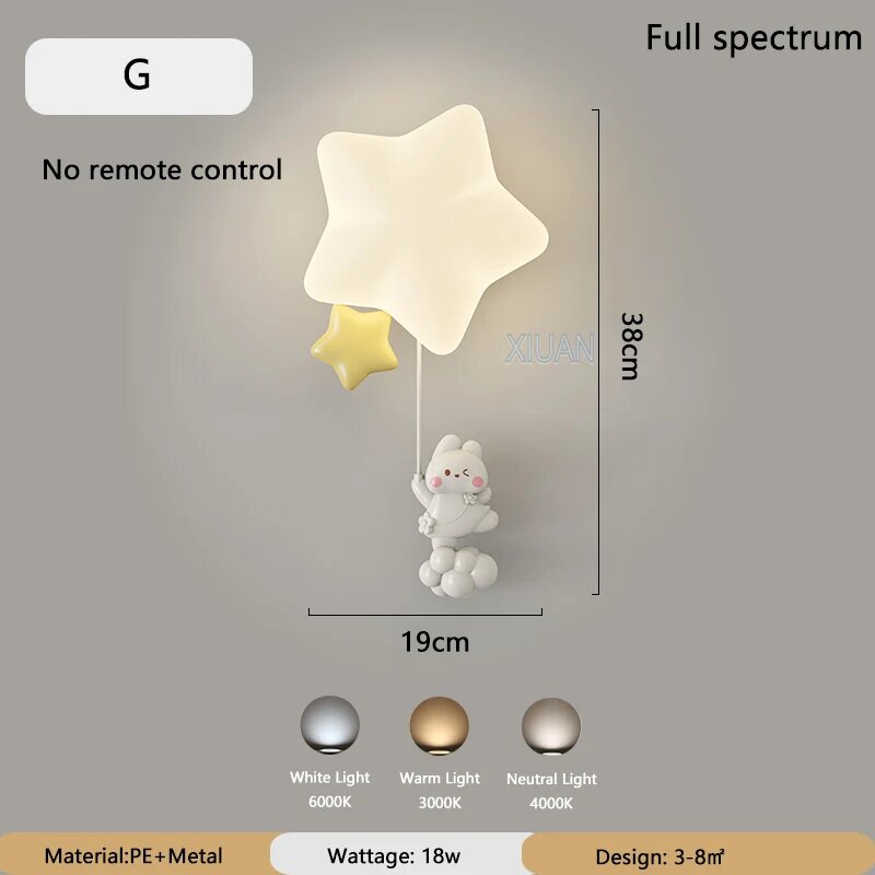 Настенный светильник XIUAN белый медведь кролик 18Вт, Connect Power Cable, No remote Control, 3 Color Temperature, G