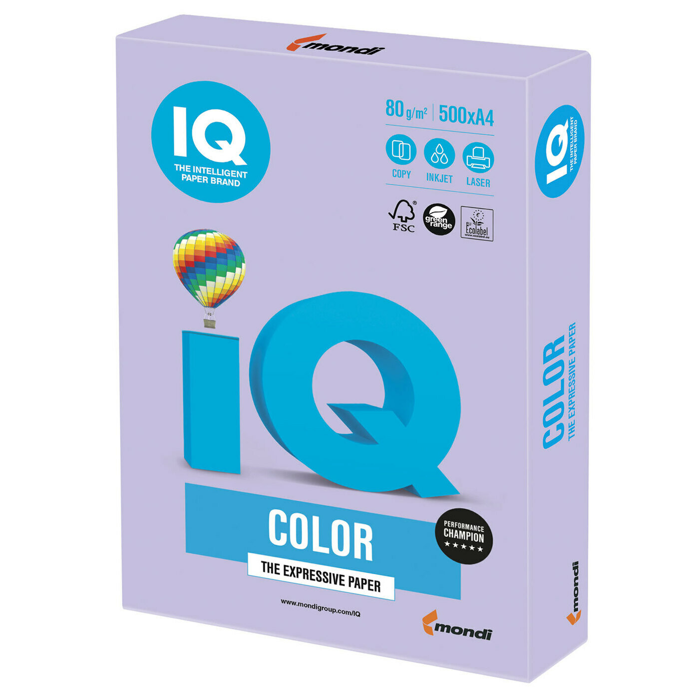 Бумага цветная IQ "Color trend" А4, 80 г/м2, 500 л, тренд бледно-лиловая LA12