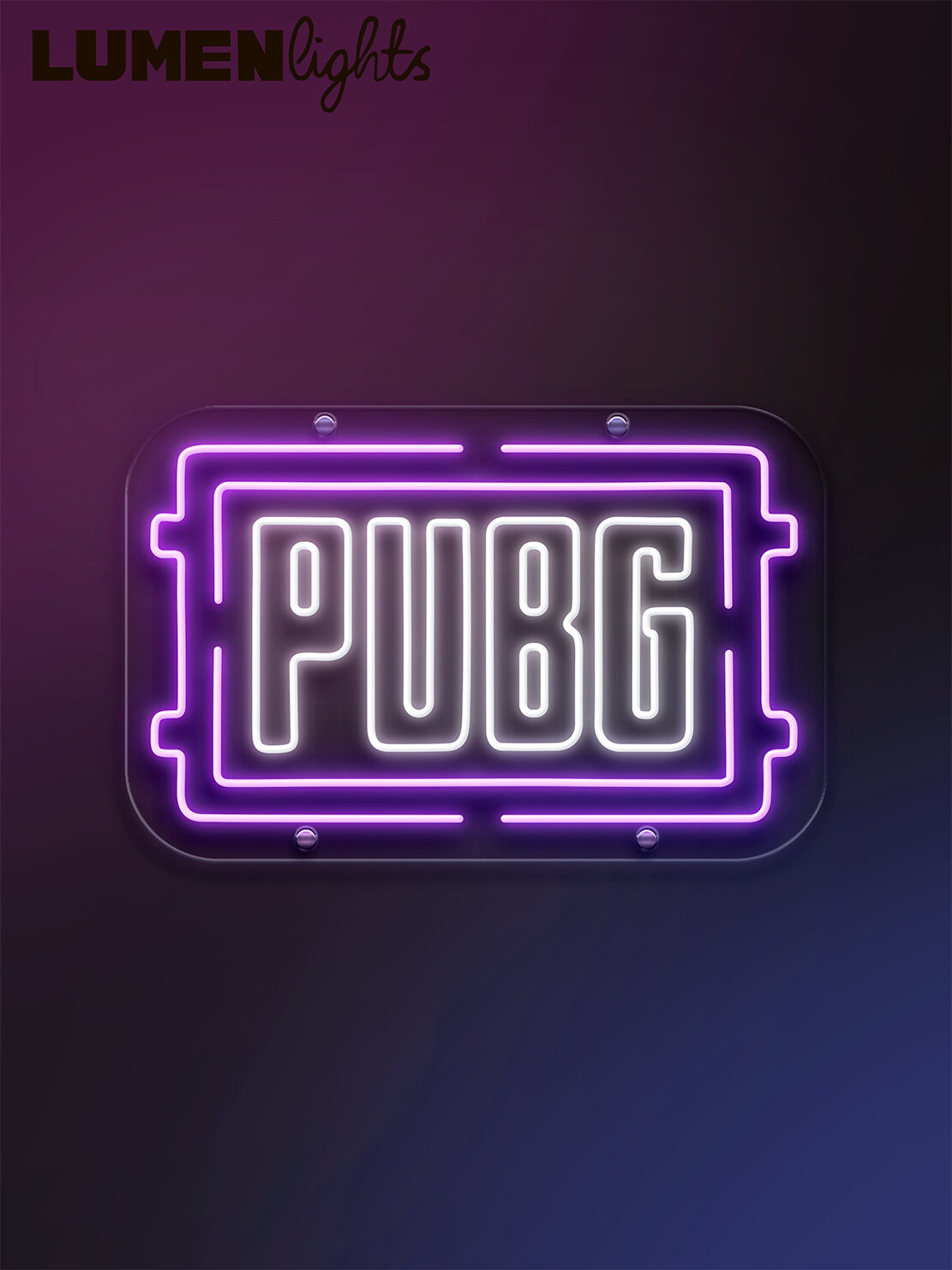 Неоновая вывеска, светильник декоративный Pubg, 550х350 мм.
