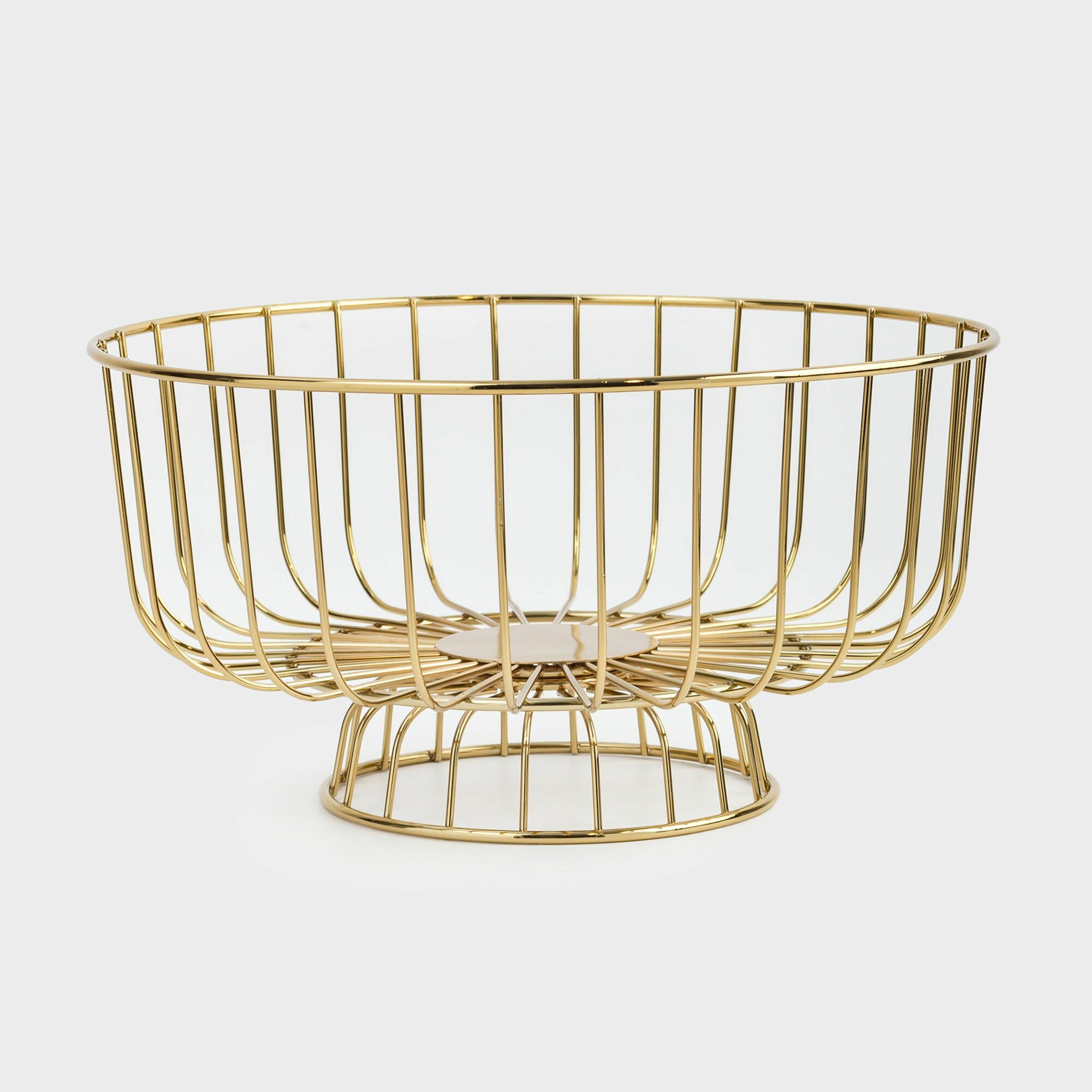 Корзина для фруктов, 28х16 см, на ножке, металл, золотистая, Twist gold, Kuchenland