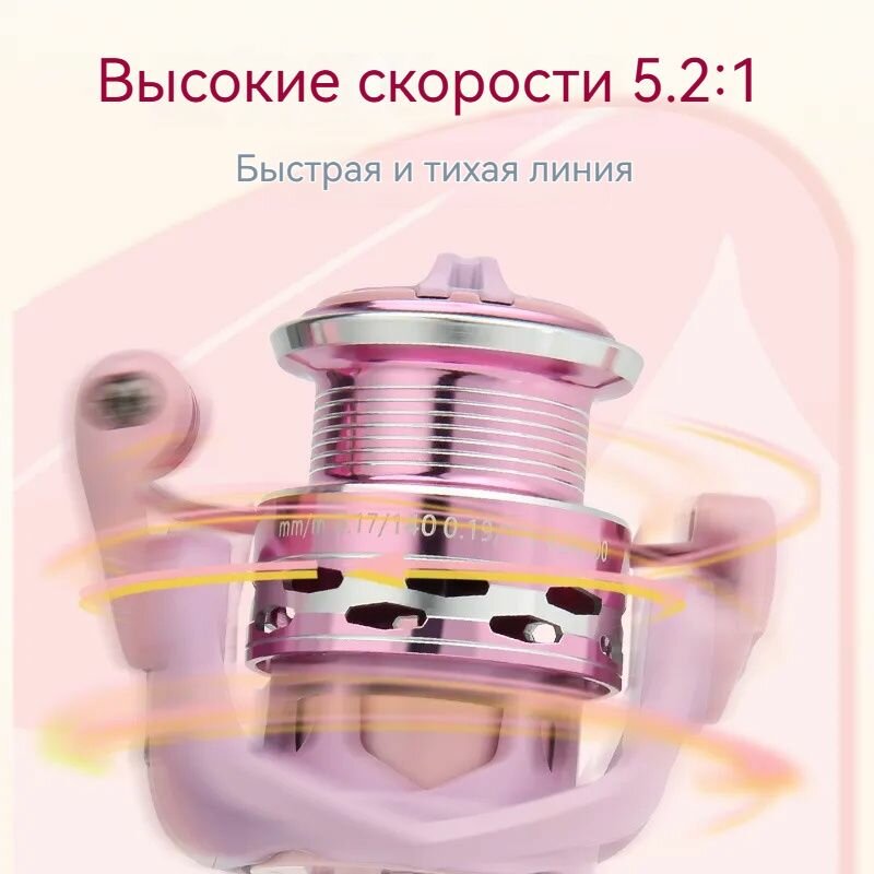 Катушка для спиннинга / безынерционная катушка для рыбалки 2000S (розовая)