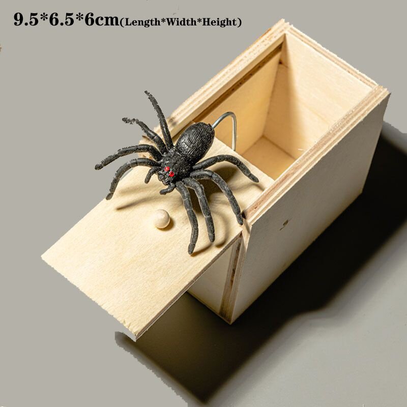 Компактная деревянная шкатулка-розыгрыш с реалистичным пауком для шуток и развлечений