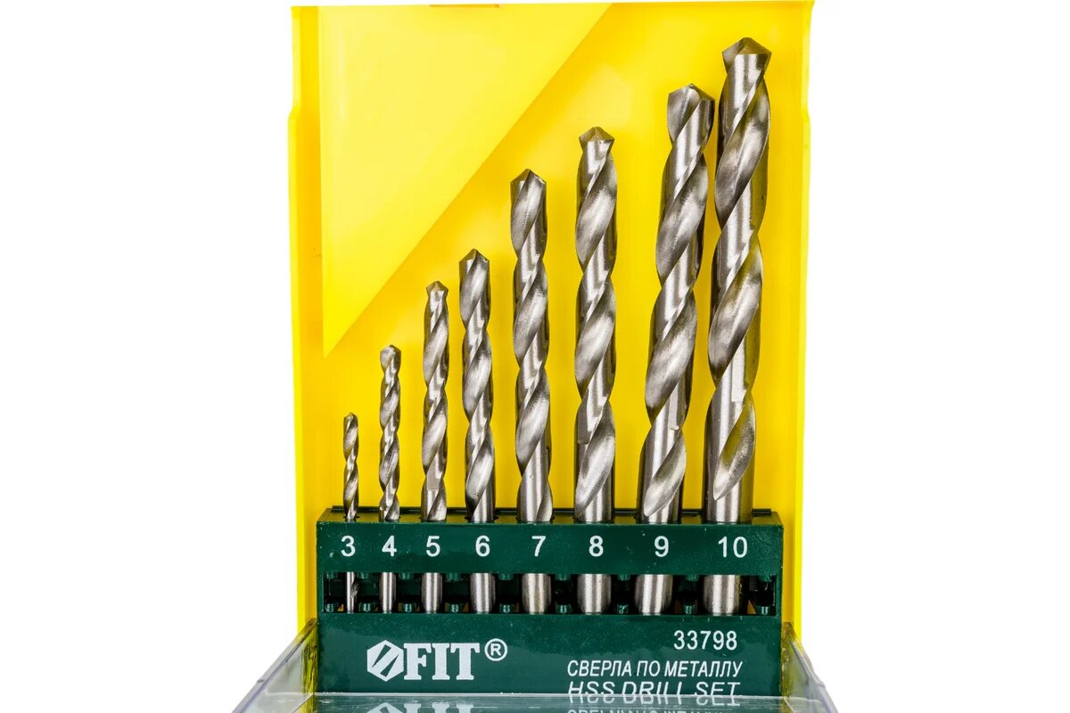 FIT IT Набор сверл по металлу HSS полированных, 8 шт. 3-4-5-6-7-8-9-10 мм 33798