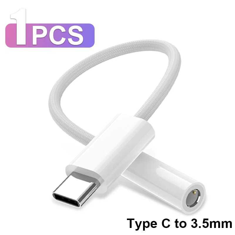 Аудиокабель с разъемом USB Type-C на 3,5 мм для наушников, адаптер USB C на 3 5 Aux, аудиокабель для iPhone 15 Pro Max 15 Plus iPad Samsung MacBook 1 PCS Type C
