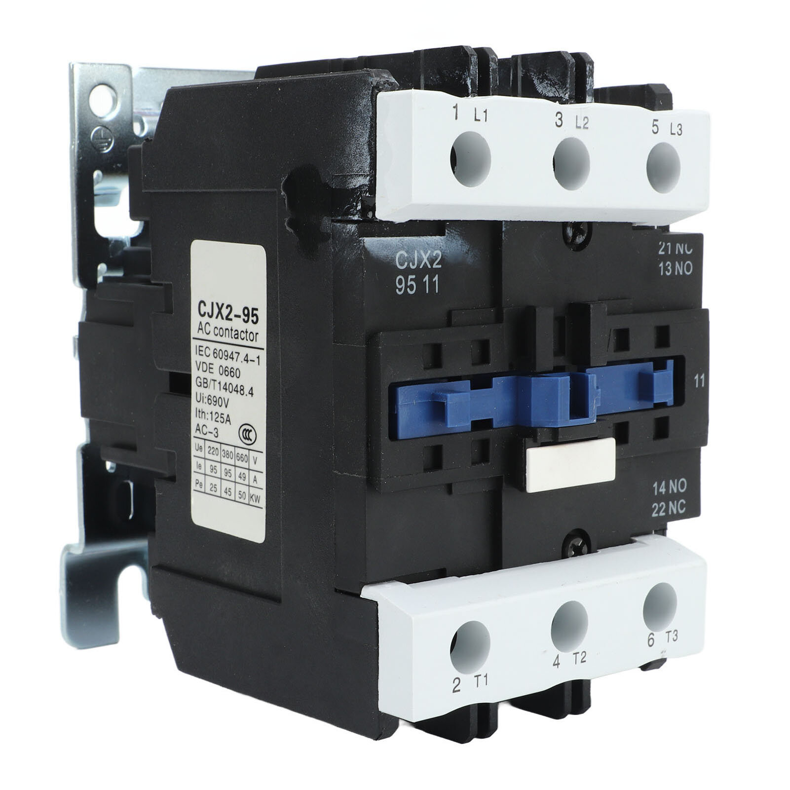 Контактор переменного тока 95А, серебряный контакт, 690 В, напряжение изоляции, высокая чувствительность, 3-фазное низковольтное напряжение катушки контактора, 110 В переменного тока