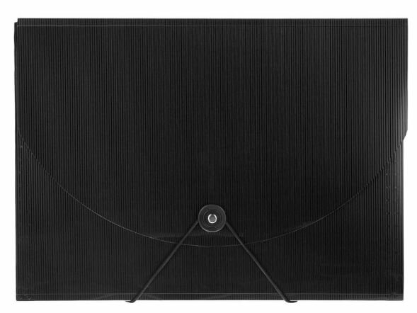 Портфель-картотека пластиковая Комус А4 черная (303x35x216 мм, 12 отделений)