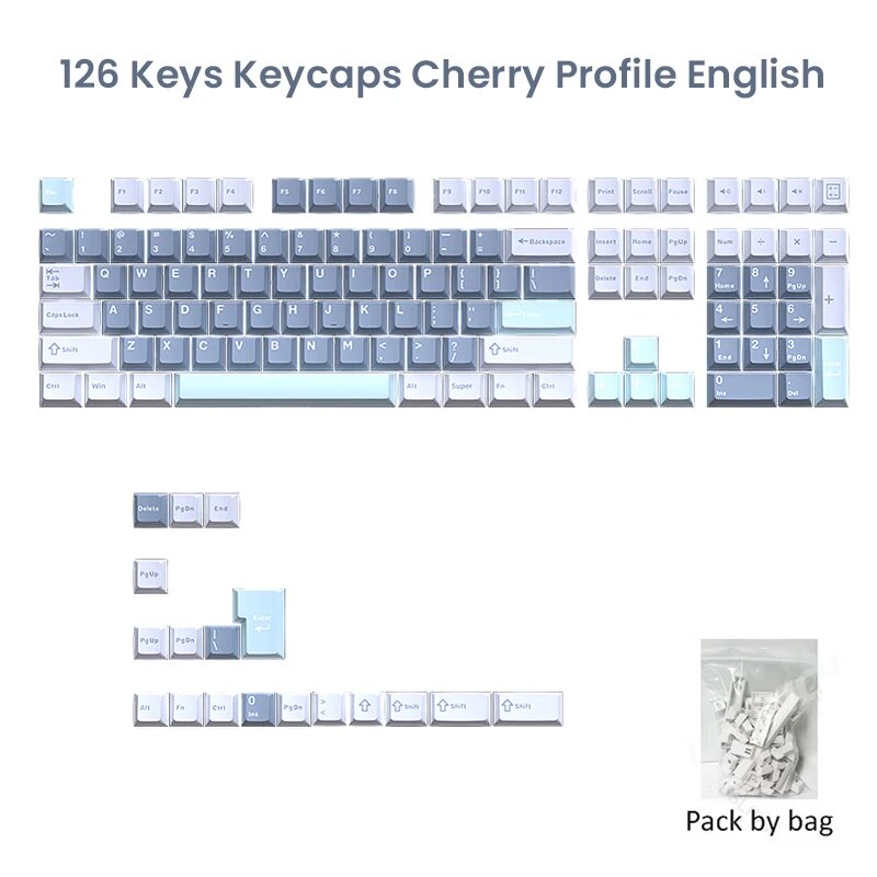 ZUIDID Кейкапы PBT Double Shot Cherry 126 шт для механических клавиатур Yunhu Blue