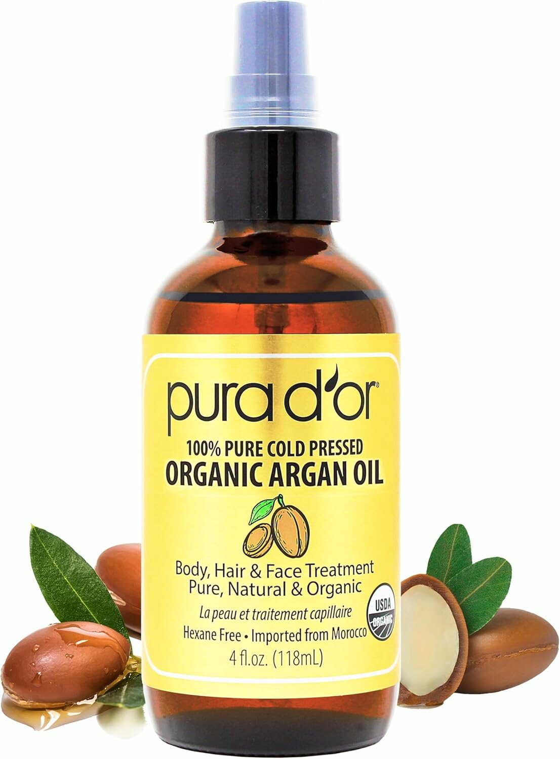 Pura D'or Масло аргановое для тела, Organic Argan Oil, 118 мл