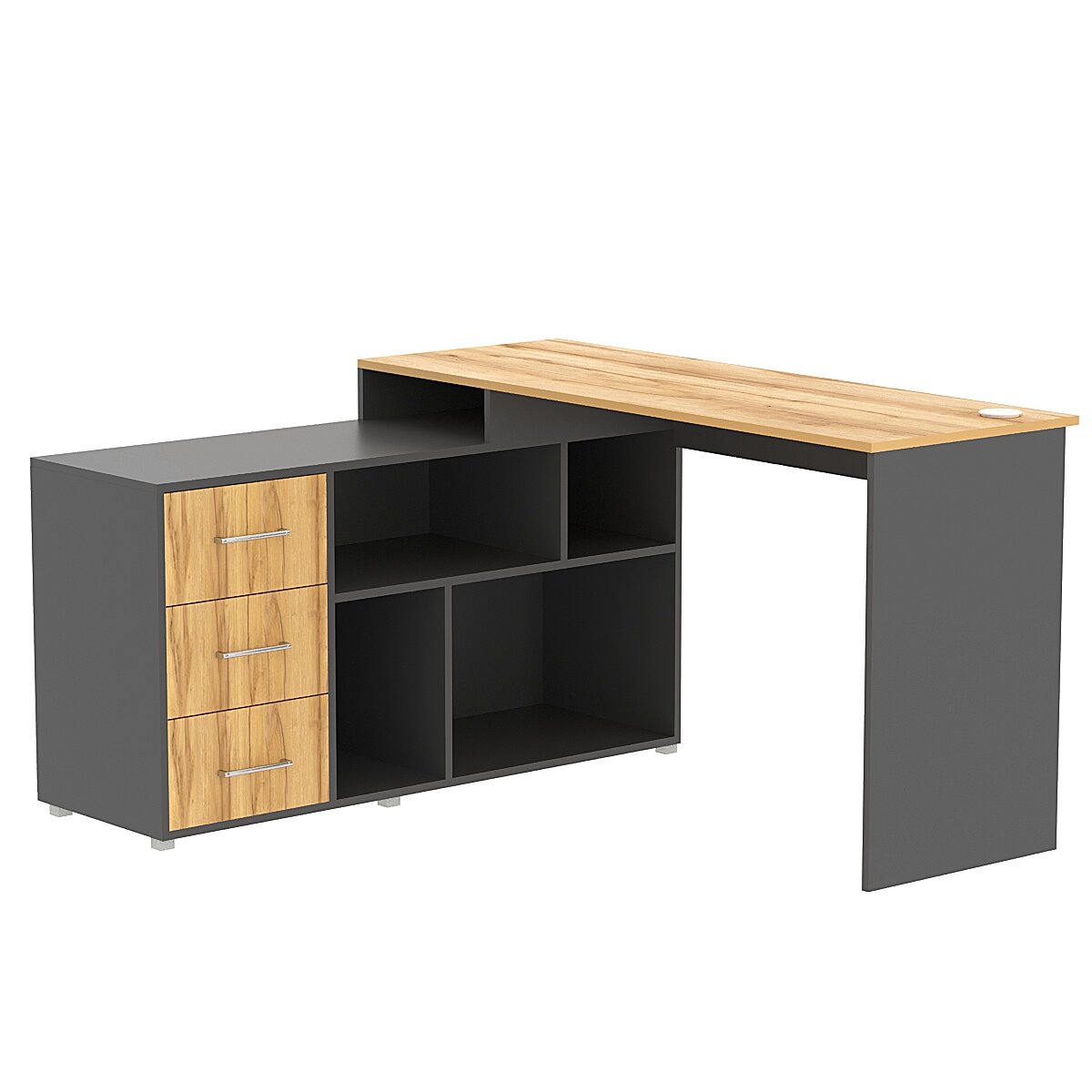 Стол угловой с тумбой СУ-05-П (правосторонний), Темно-Серый + Дуб Золотистый