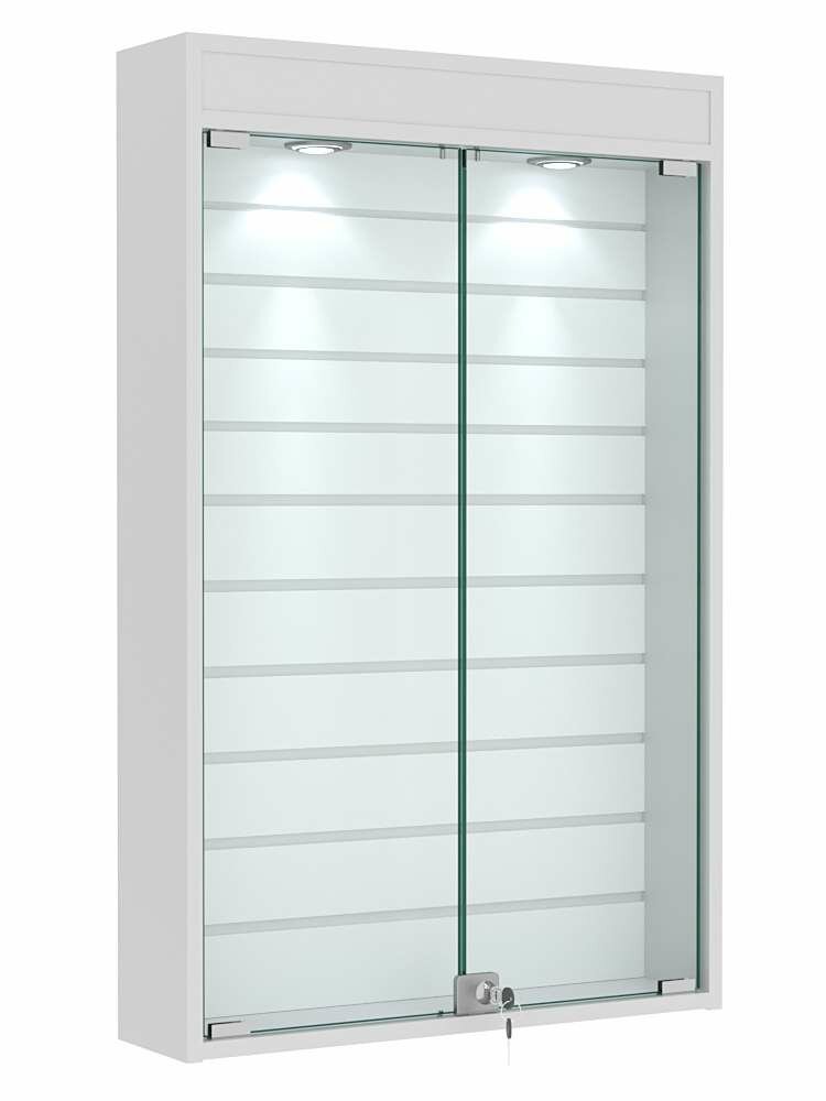 Витрина настенная №2-2Б с эконом панелью и верхней подсветкой, Серый. Без полок.