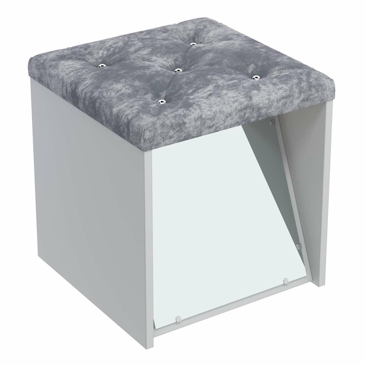 Пуфик с зеркалами велюр серый перламутр №1 (карета - хром), Серый. Производитель товара - компания ТОБ.