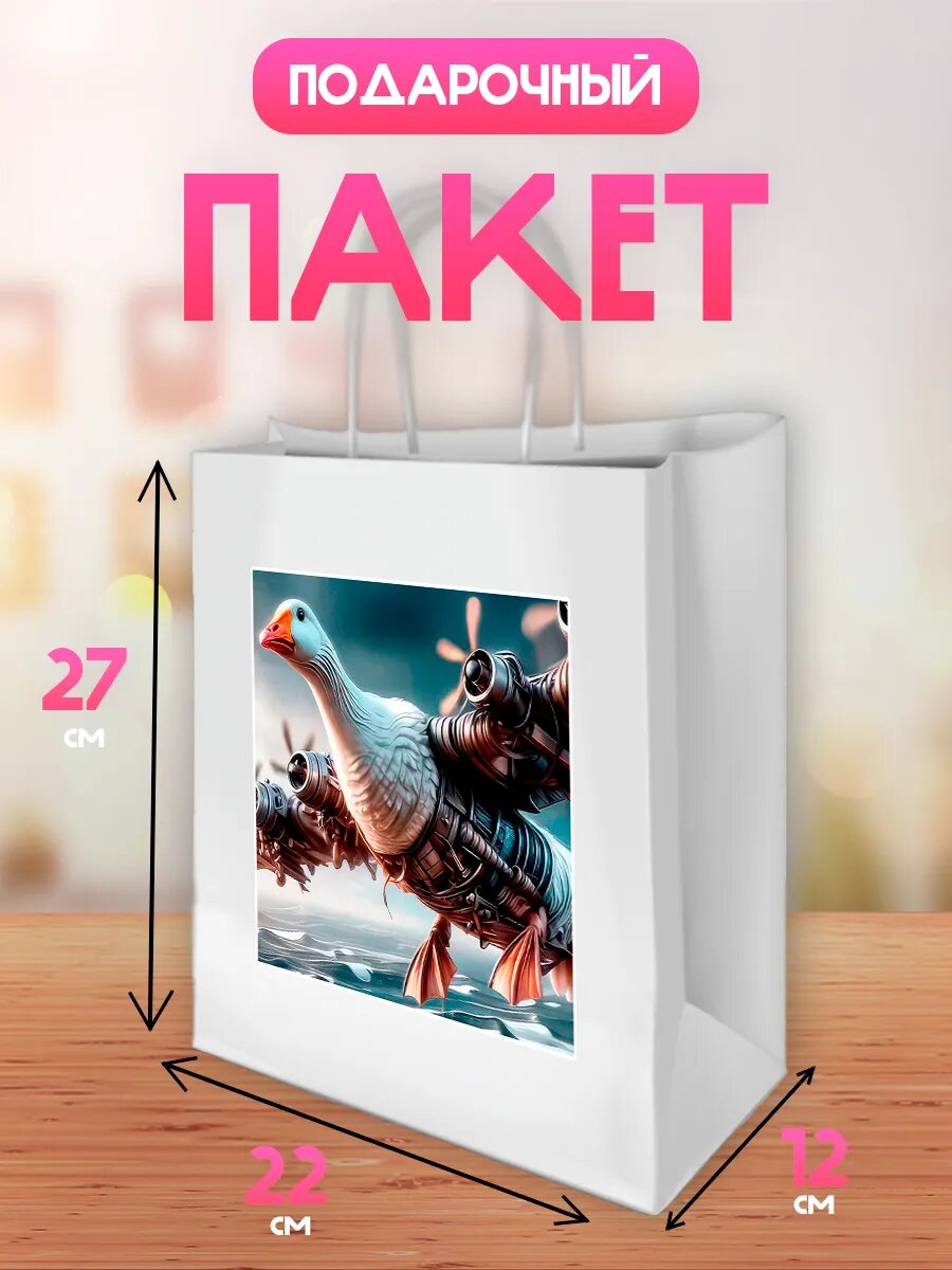 Пакет подарочный большой белый "Бомбомбини Гусини", крафт-бумага, белый, 22х27 см, упаковка для подарка, 26х31 см
