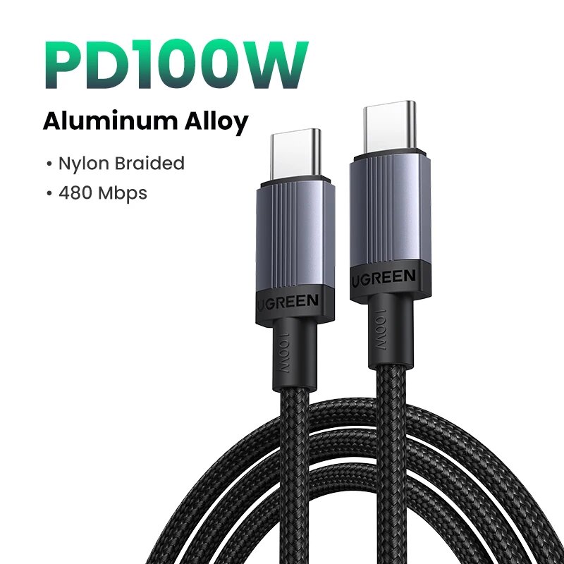 UGREEN 100 Вт USB Type C к USB C кабель для Macbook iPad Samsung Xiaomi PD Быстрая зарядка шнур 5А e-маркер чип быстрый USB C 2 м, 100W Metal Grey