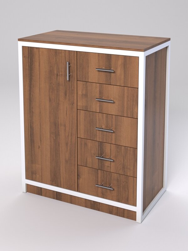 Тумба для офисной техники №7-1А "стронг" в стиле лофт, Орех + металлический каркас Белый