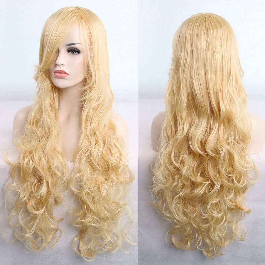 Цветные 80 см парики из высокотемпературного волокна длинные вьющиеся волнистые синтетические волосы светло-золотистые