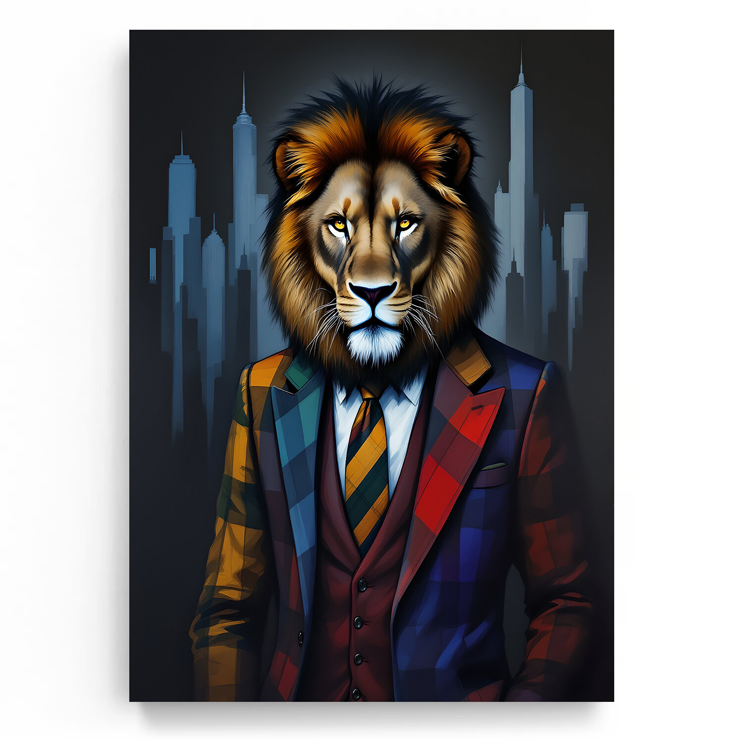 Картина интерьерная - "Лев в костюме, брутальные животные", 60х80 см.