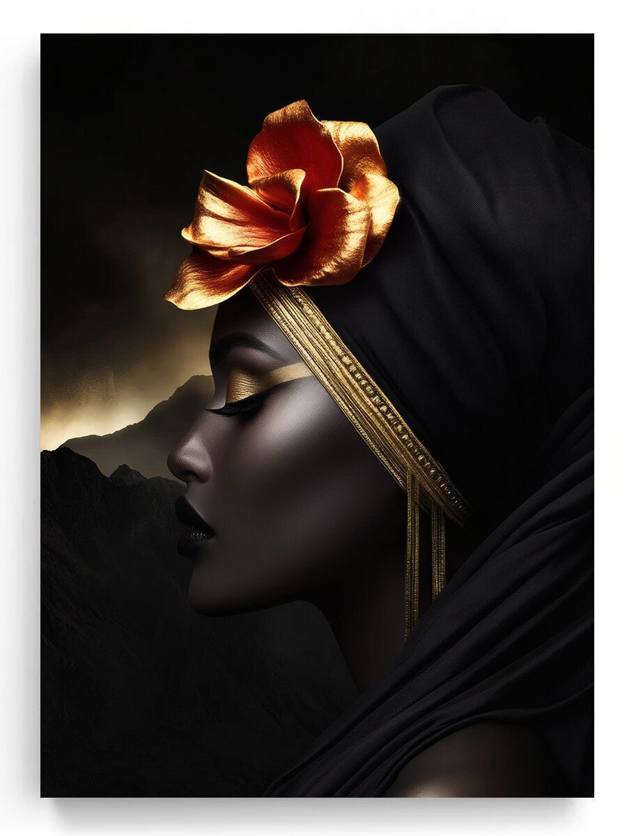 Картина интерьерная - "Африканская женщина в золоте, лицо негритянки", 60х80 см.