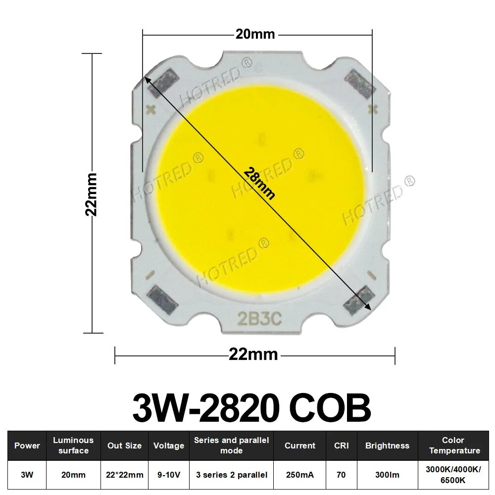OTCRREE COB LED лампы 3-36 Вт 13/20/28 мм нейтральный/холодный/теплый белый 3W 28-20mm COB, Neutral White 4500K, 10pcs