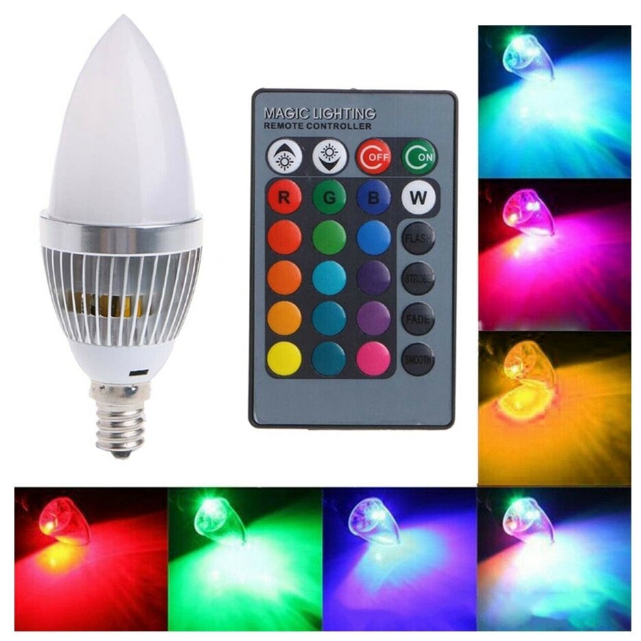 Вт интеллектуальная светодиодная цветная лампа E12 RGB с пультом дистанцион