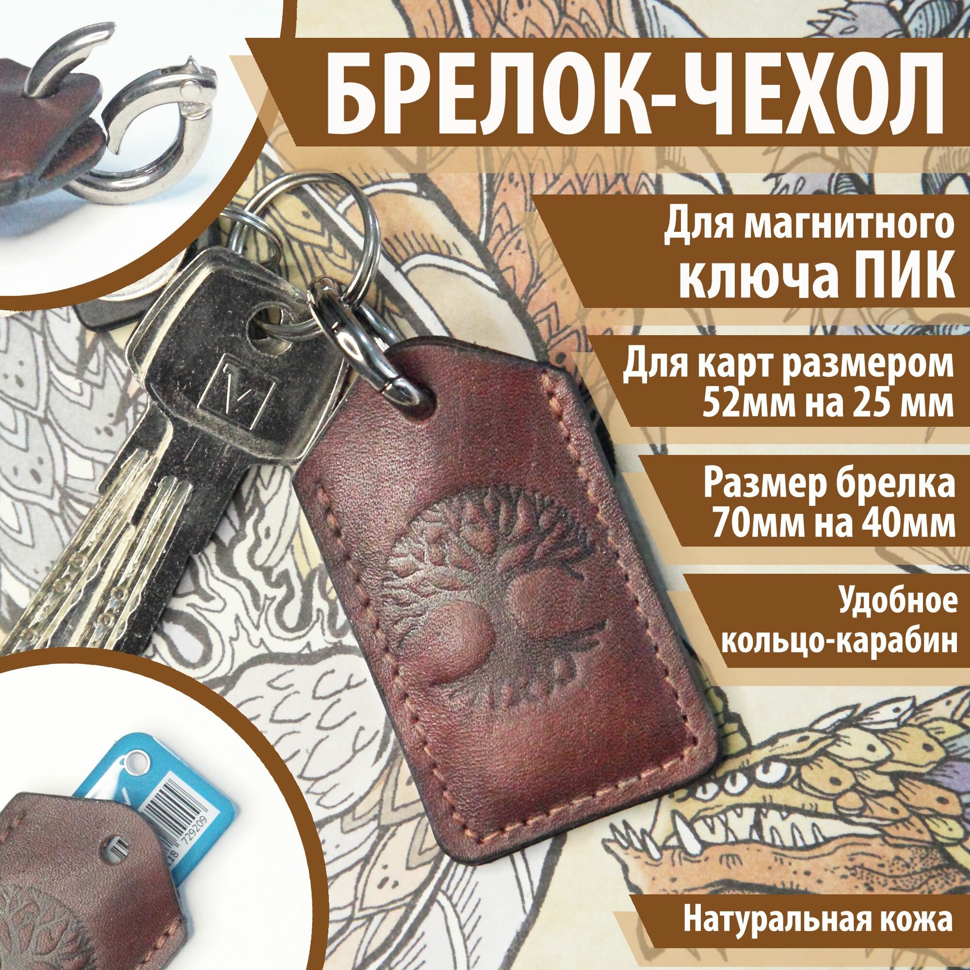 Чехол-брелок "Дерево жизни" для карт ПИК, Тройка, Стрелка, Подорожник, домру, для магнитных карт AIRTAG, ISBC для противоугонной метки Starline, Pandora и для платежных стикеров.