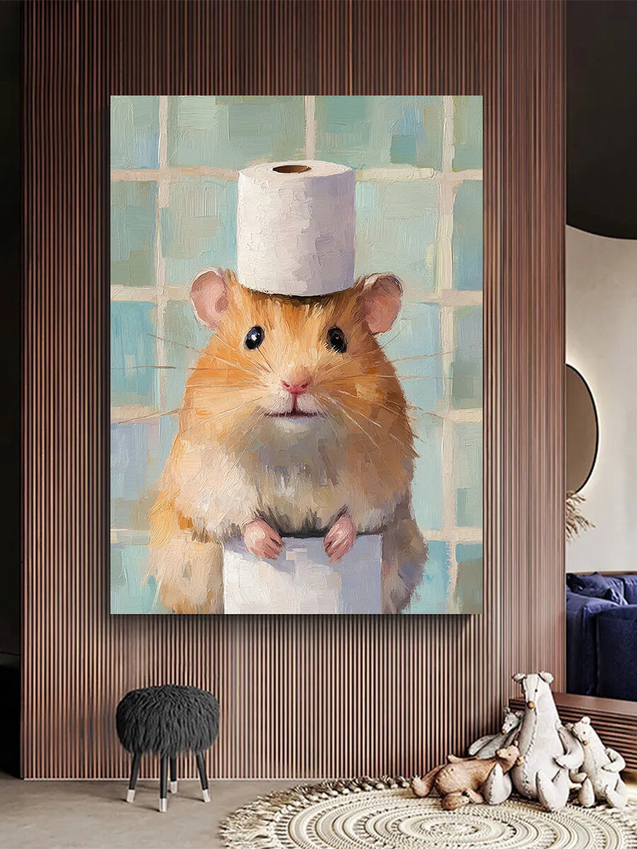 Картина на стену для интерьера - "Хомяк в туалете. Животные в туалете и ванной комнате" , 20х30 см.