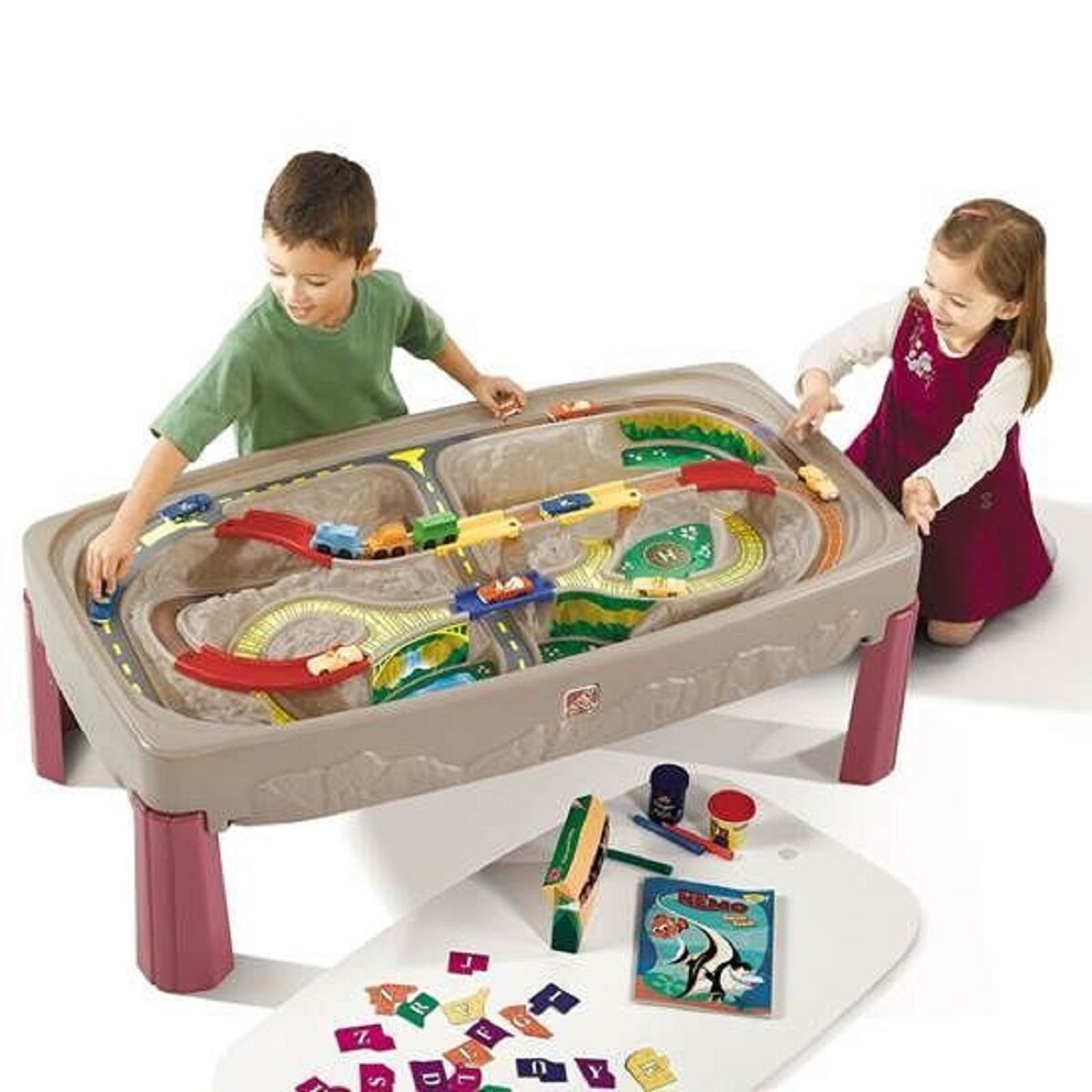 Игровой столик Step2 "Дорога над каньоном", многоуровневый трек для машинок, разноцветная крышка
