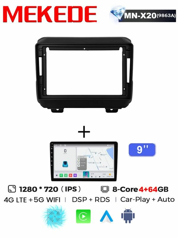 Магнитола 9" Mekede MN X20 Pro 4/64 Gb Jeep Wrangler 4 JL 2018-2019 carplay