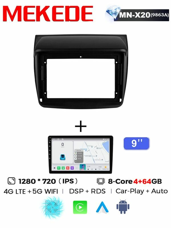 Магнитола 9" Mekede MN X20 Pro 4/64 Gb Mitsubishi Pajero Sport 2 L200 Triton 2008-2016 carplay