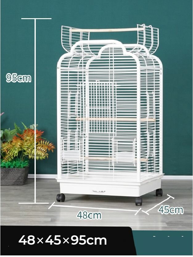 Клетка для крупных птиц Металлическая клетка 48x45x95 см с поддоном, расстояние между прутьями 13 мм просторная и безопасная
