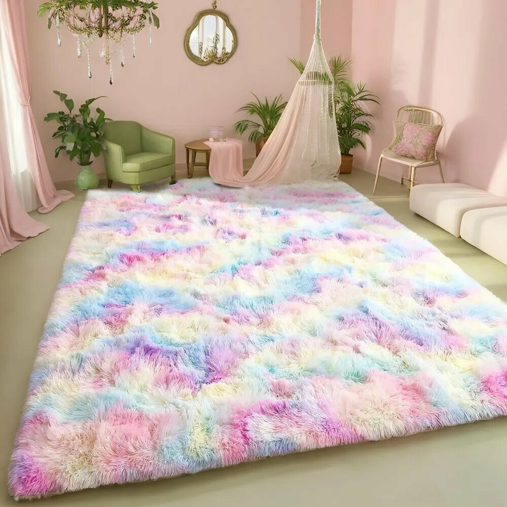 Коврик прикроватный "Градиентные цвета радуги", 1,6х2 м, длинный ворс