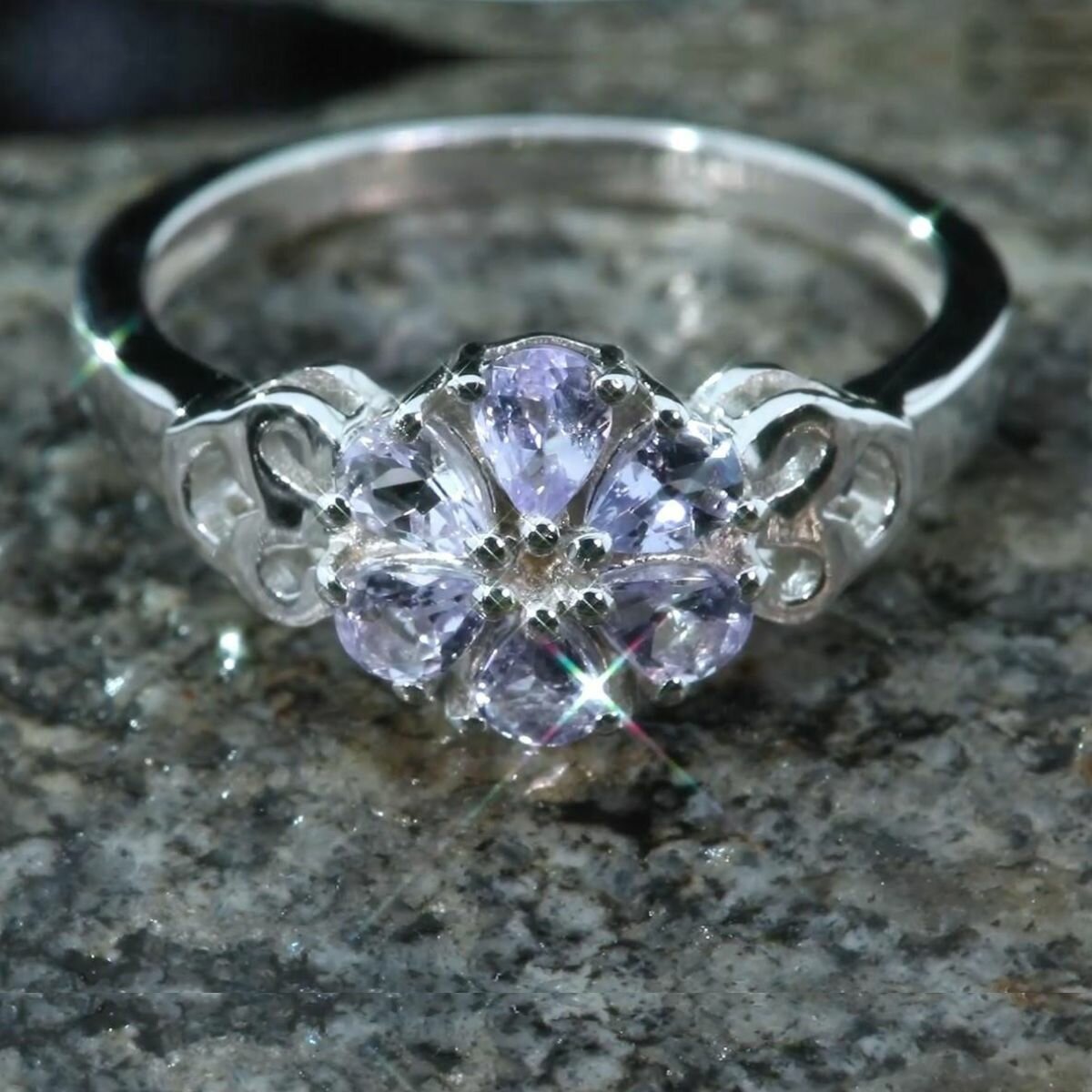 Кольцо тонкое, серебро, 925 проба, родирование, танзанит