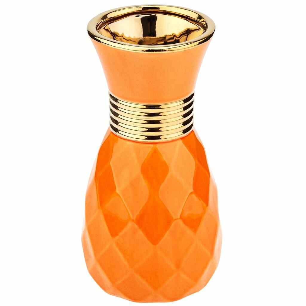 Ваза КНР керамическая "Лира" 0,6 л, д 9,5 см, h 17,5 см, тонкокаменная керамика, длина горла - 8 см, глянцевая глазурь, цвет - оранжевый, с золотом (8206D)