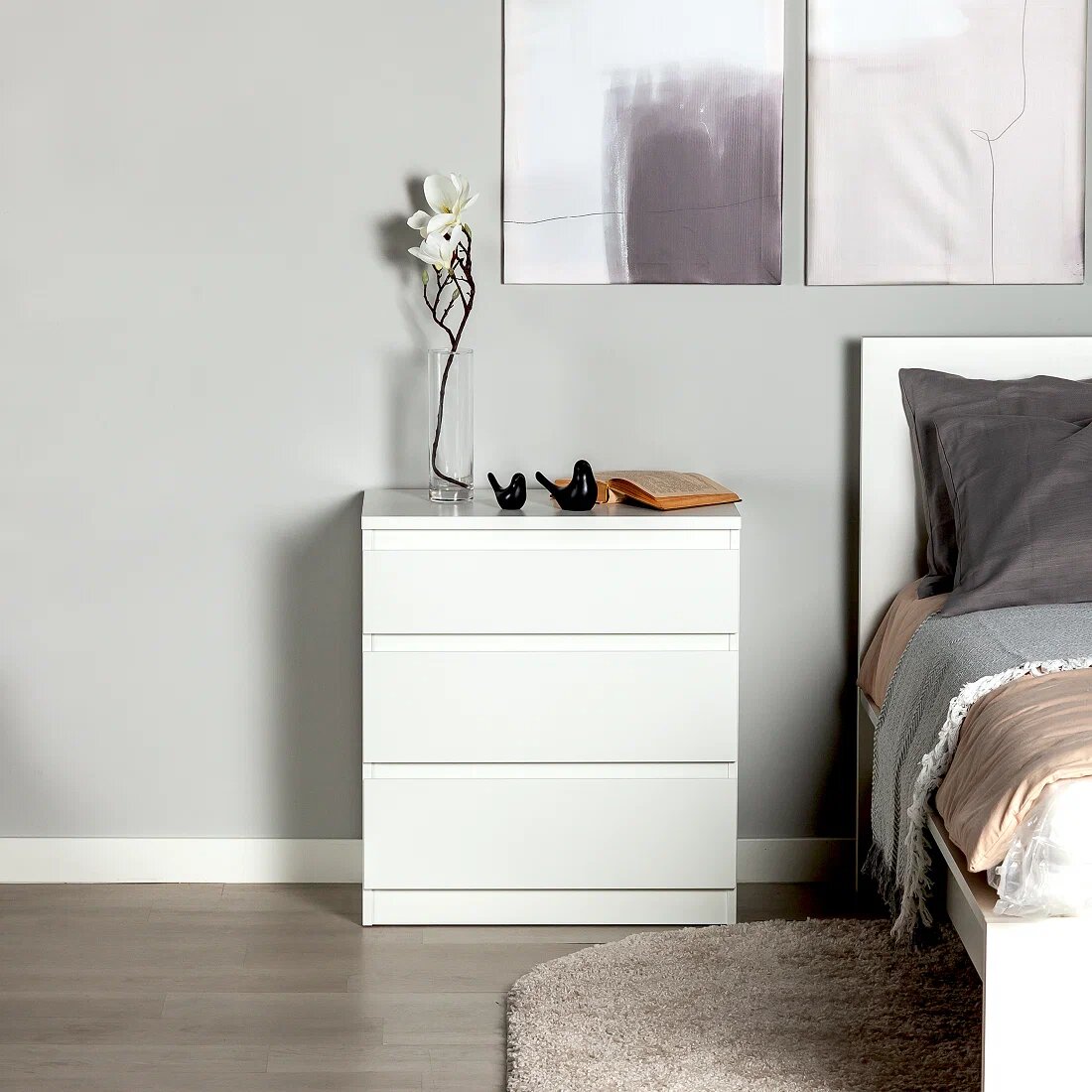 Комод "Кастор" 3 выдвижных ящика, белый, 65 см х 39.6 см х 71.4 см