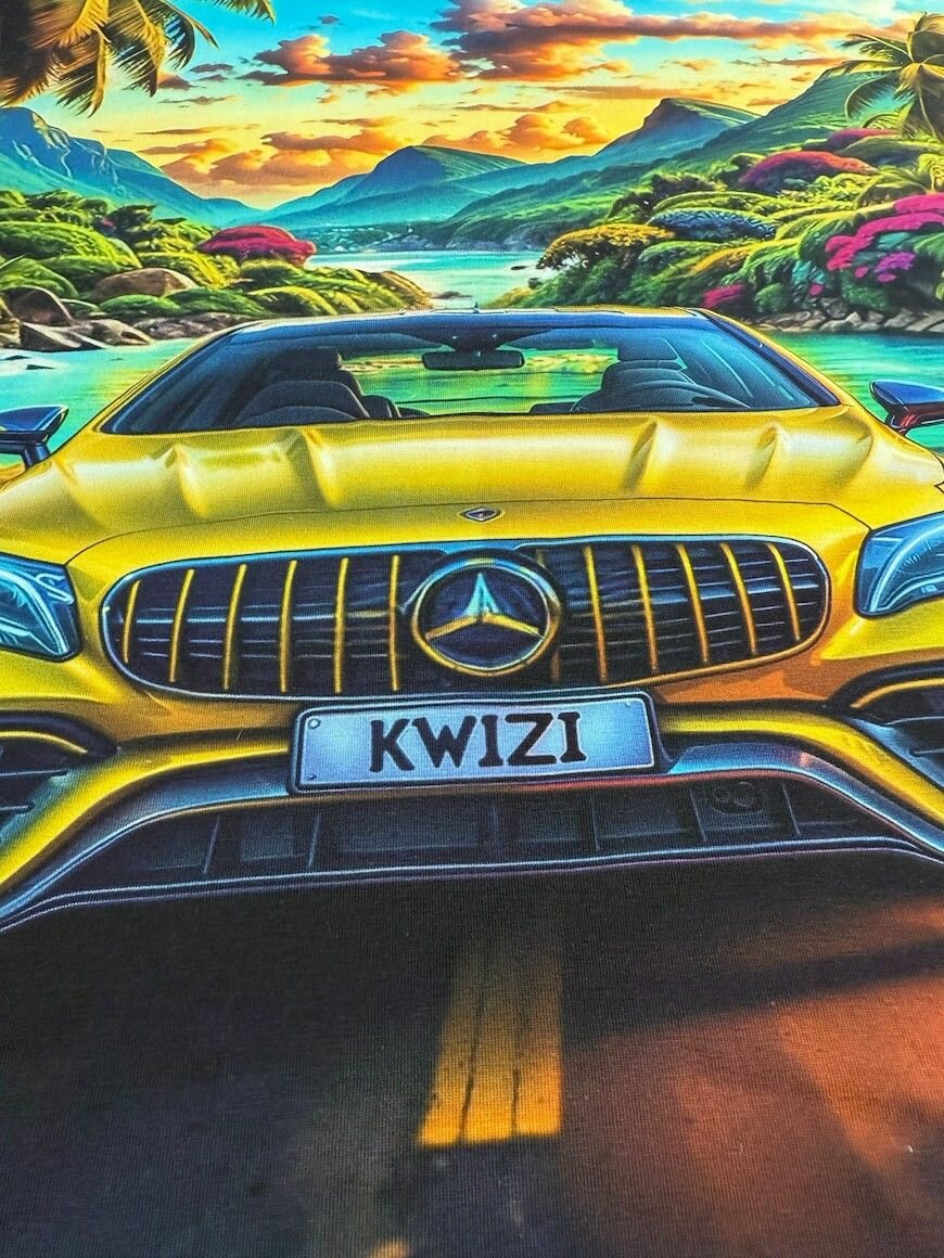 Купон 70х180 с диджитальным принтом Желтая машина / Ткань кулирка