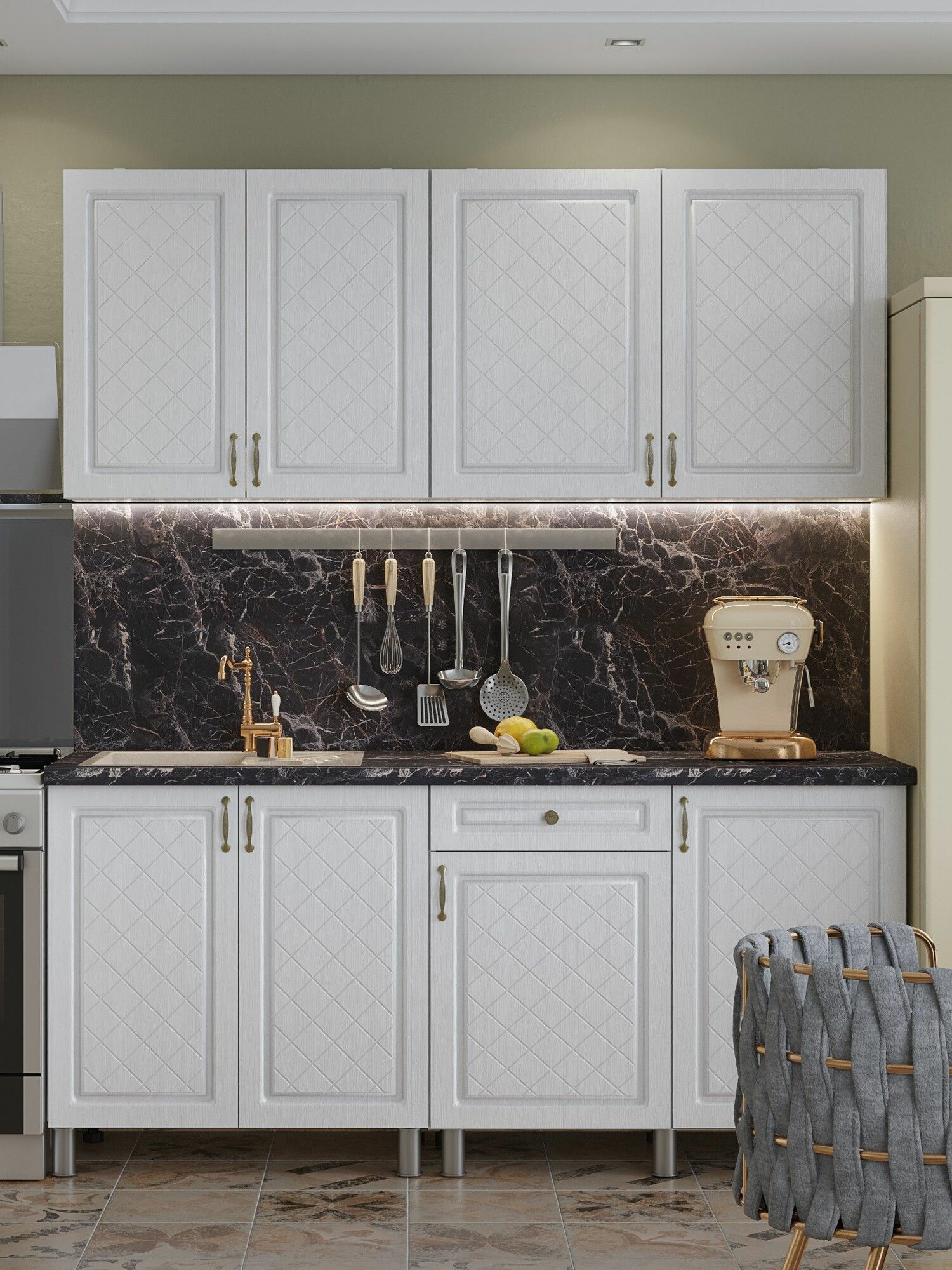 Кухонный гарнитур Версаль МДФ 1,8м арктик без столешницы