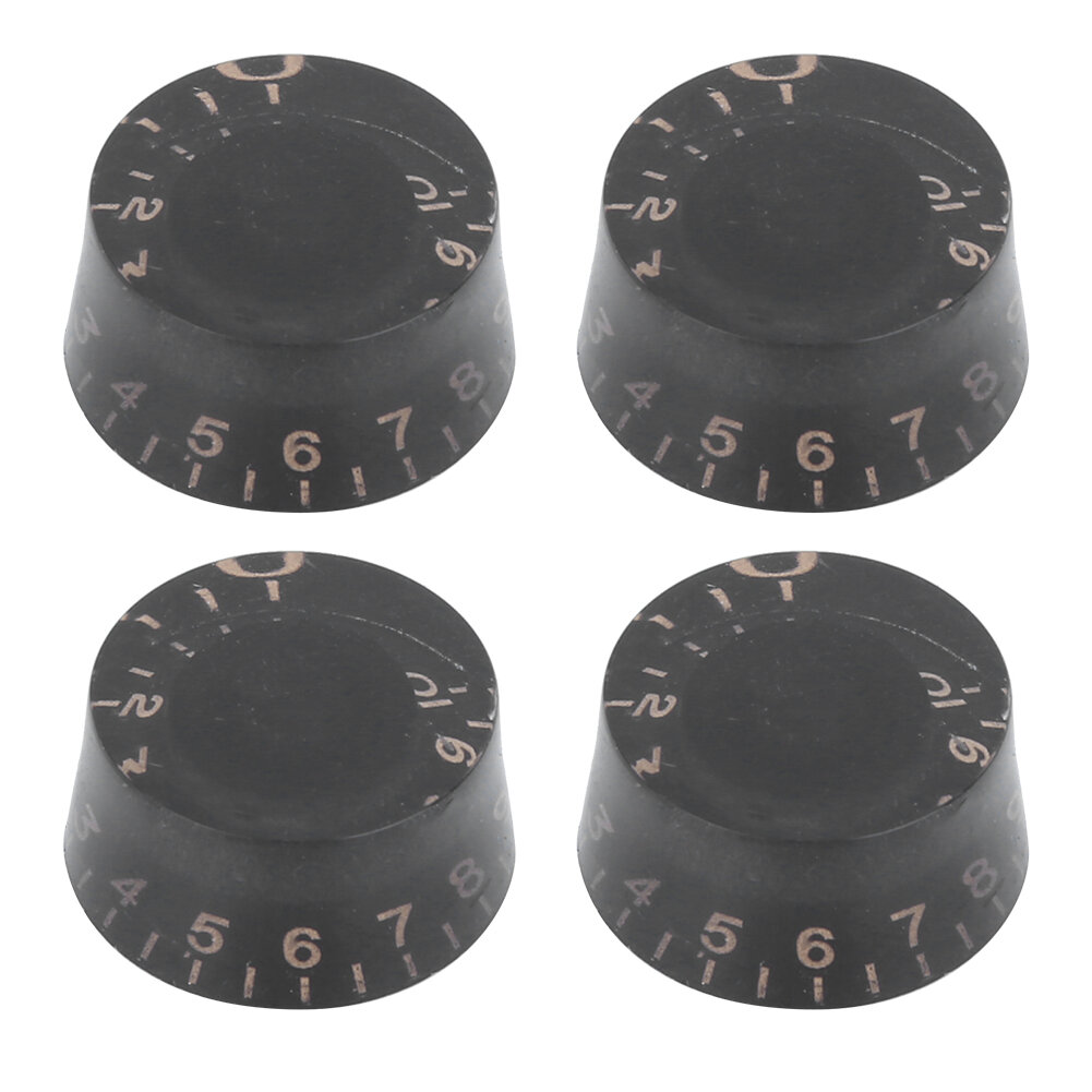 4 акриловые ручки для регулировки громкости электрогитары, потенциометр, аксессуары в виде шляпы, золотистые на чёрном фоне.