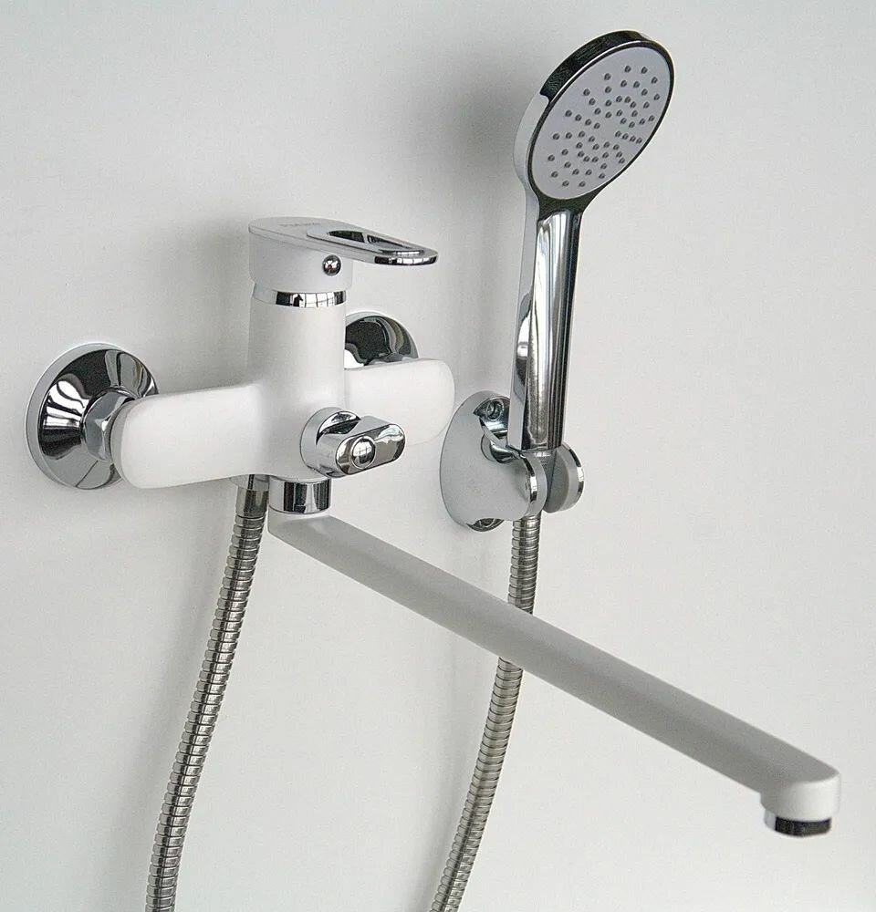 Смеситель для ванны Potato P22274-7 с длинным плоским изливом, картридж 35 мм, белый с хромом