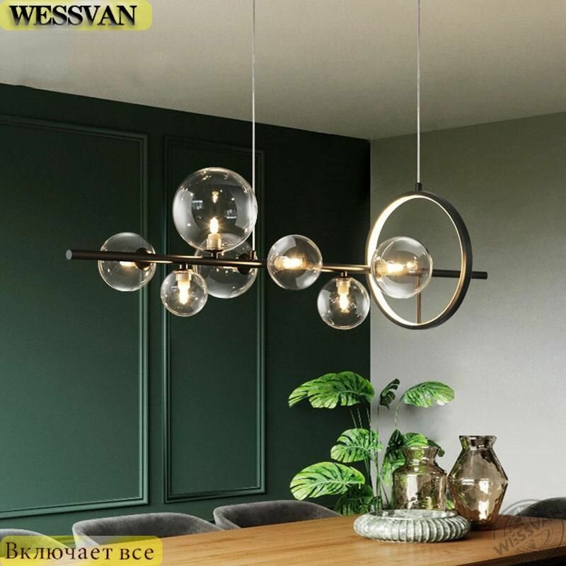 WIESSVAN Современная люстра-пузырь из черного стекла, L90см, теплый свет -jua