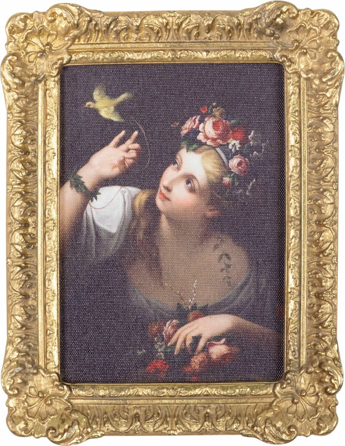 Картина настенная Дама с венком, под старину, масло 19х3х24см