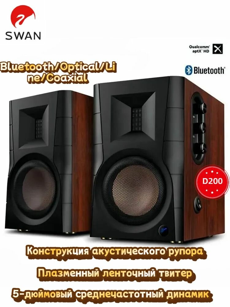 Активная акустическая система 260 Вт HiVi SWAN D200, 2.0 с беспроводным Bluetooth соединением для ПК и телевизора