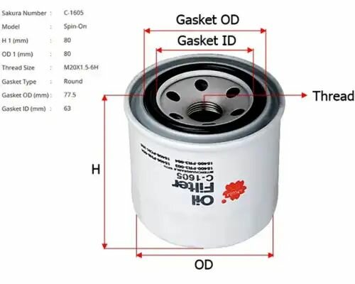 Фильтр масляный H80 D80 M20x1.5 KUBOTA