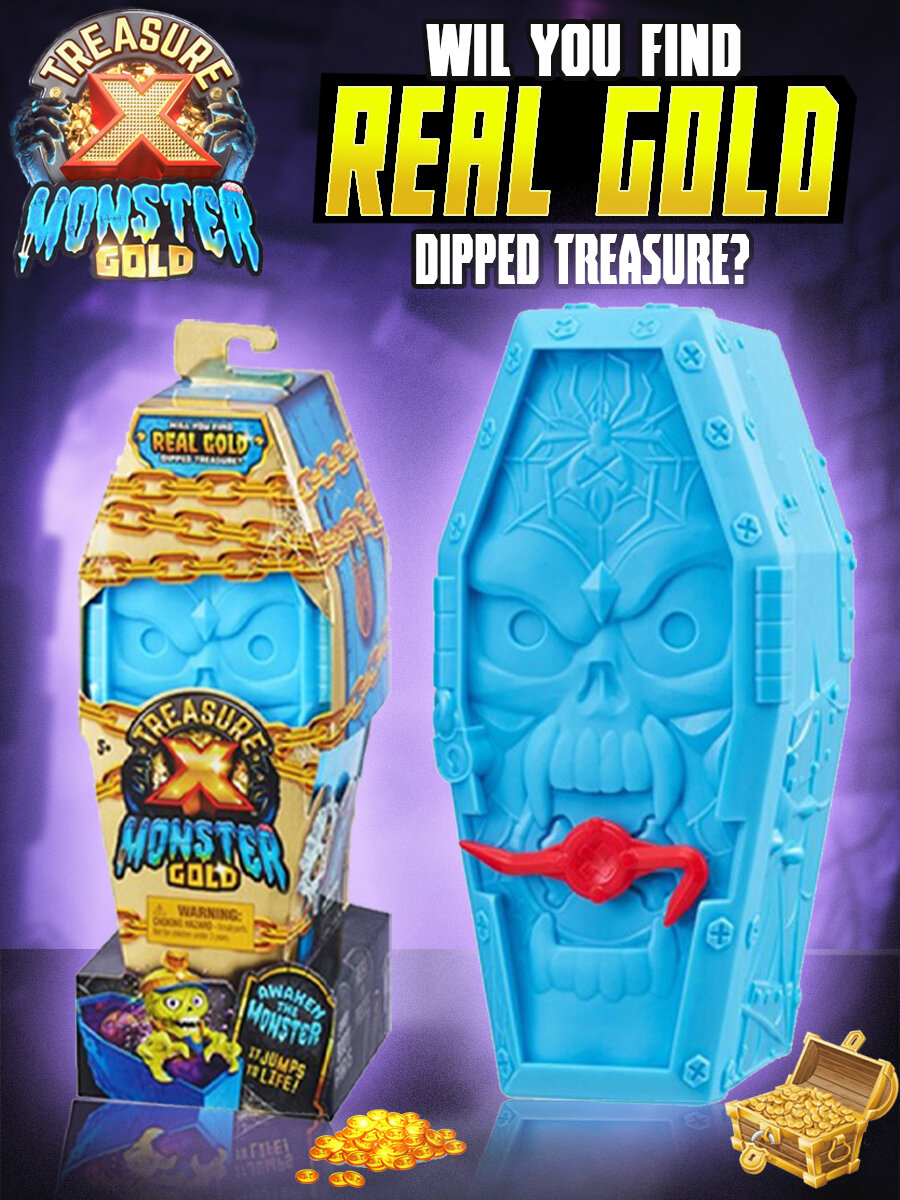 Moose Treasure X Monsters Gold Blue / Детский Игровой Набор Охота За Сокровищами С 13 Уровнями Приключений Для Обнаружения Таинственных Монстров, Подходит Для Детей Старше 5 Лет