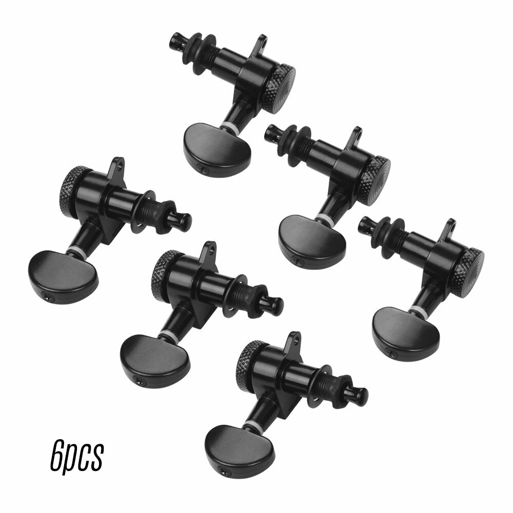 Замки для стринг гитары, механизмы настройки, гитарные колки, Alloy Metal, черный цвет, набор из 6 штук, 3L3R, с монтажными винтами и фером, электрогитара, запчасти для гитары, locking tuners, machine heads, string tuning peg