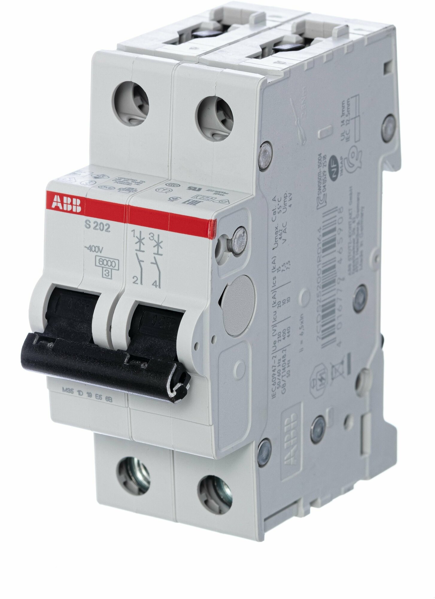Выключатель автоматический ABB S202 B63 (2CDS252001R0635) 63A тип B 6kA AC 2П 230В 2мод белый